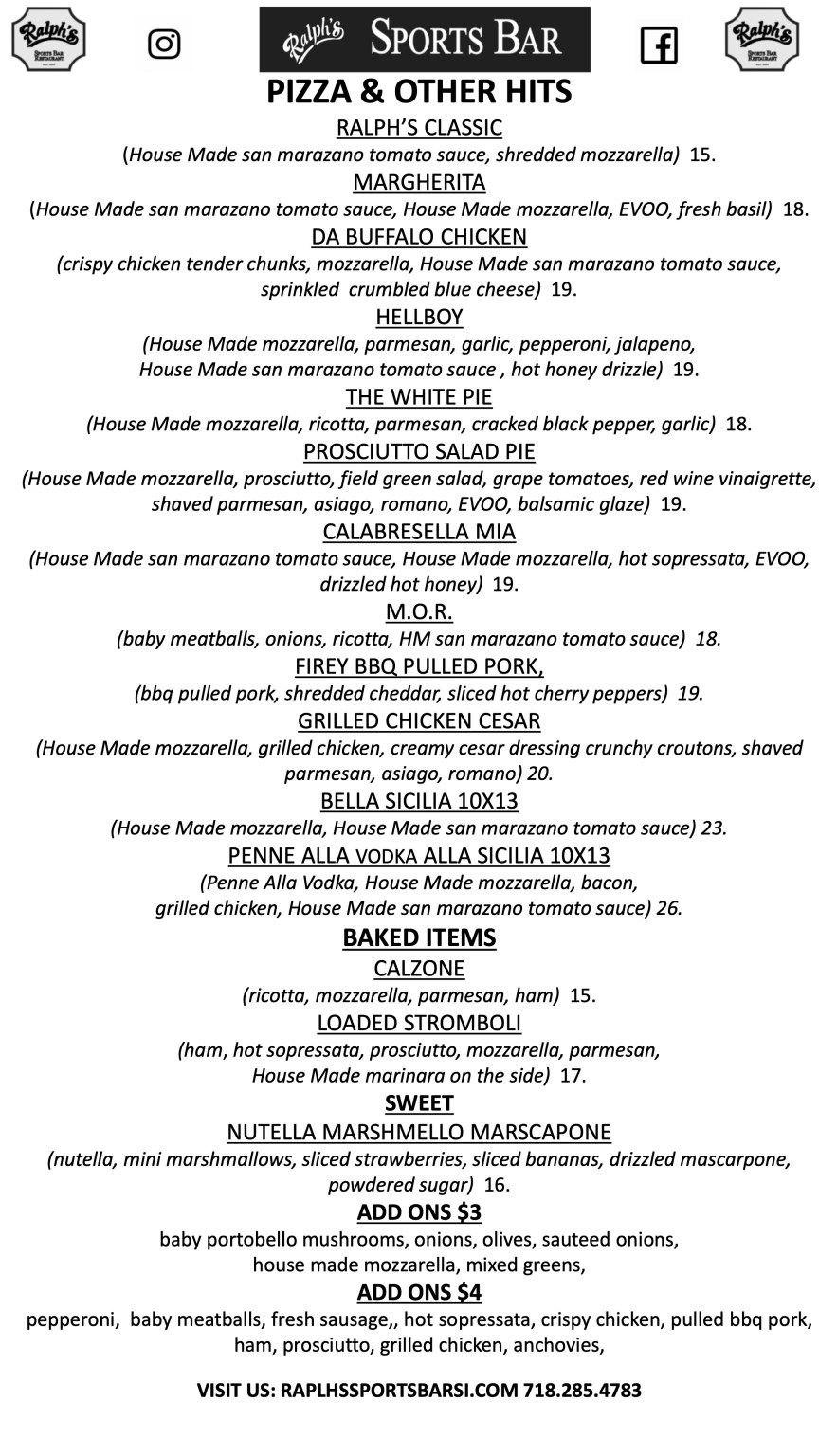 Menus – Ralph's Sports Bar