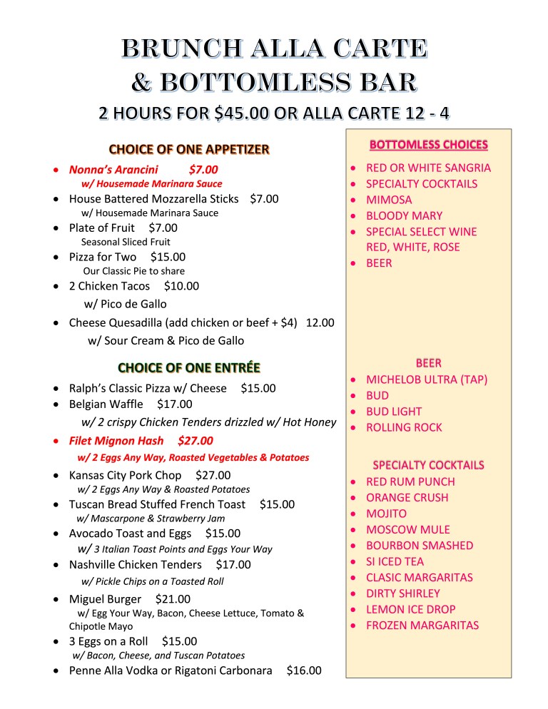 Brunch Menu – Ralph's Sports Bar