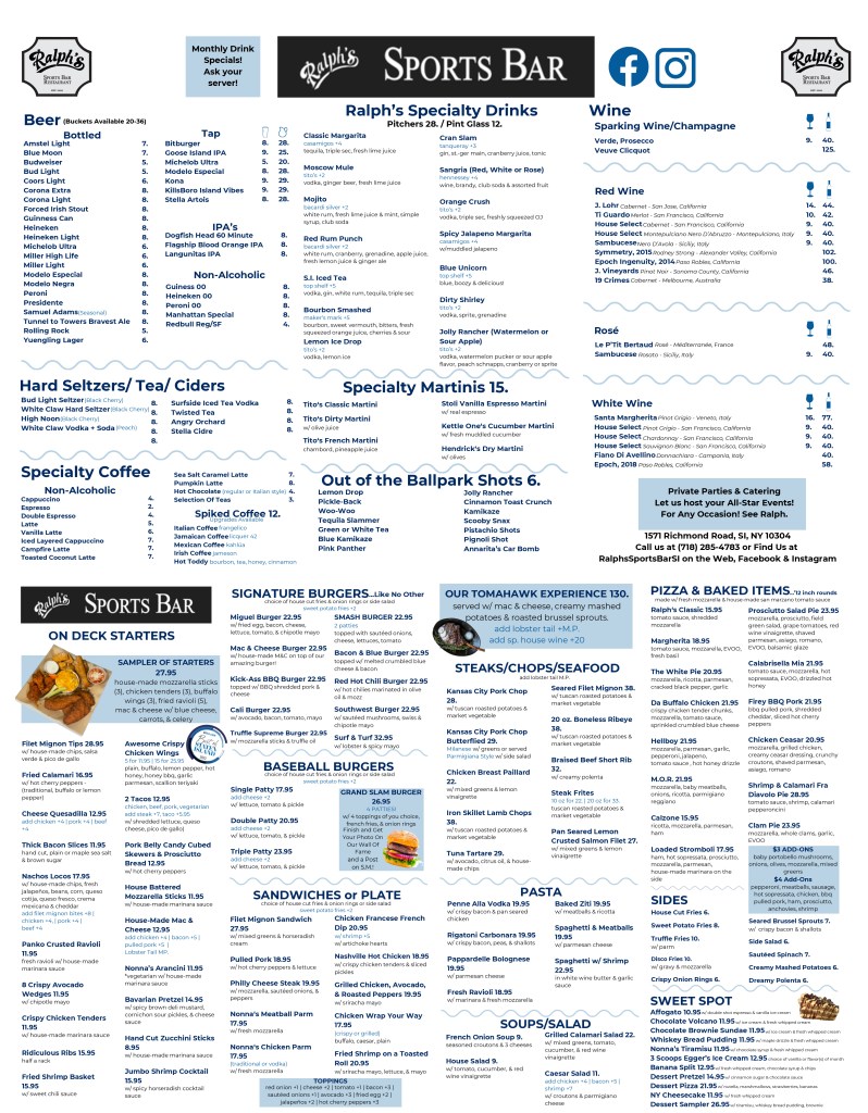 Main Menu – Ralph's Sports Bar