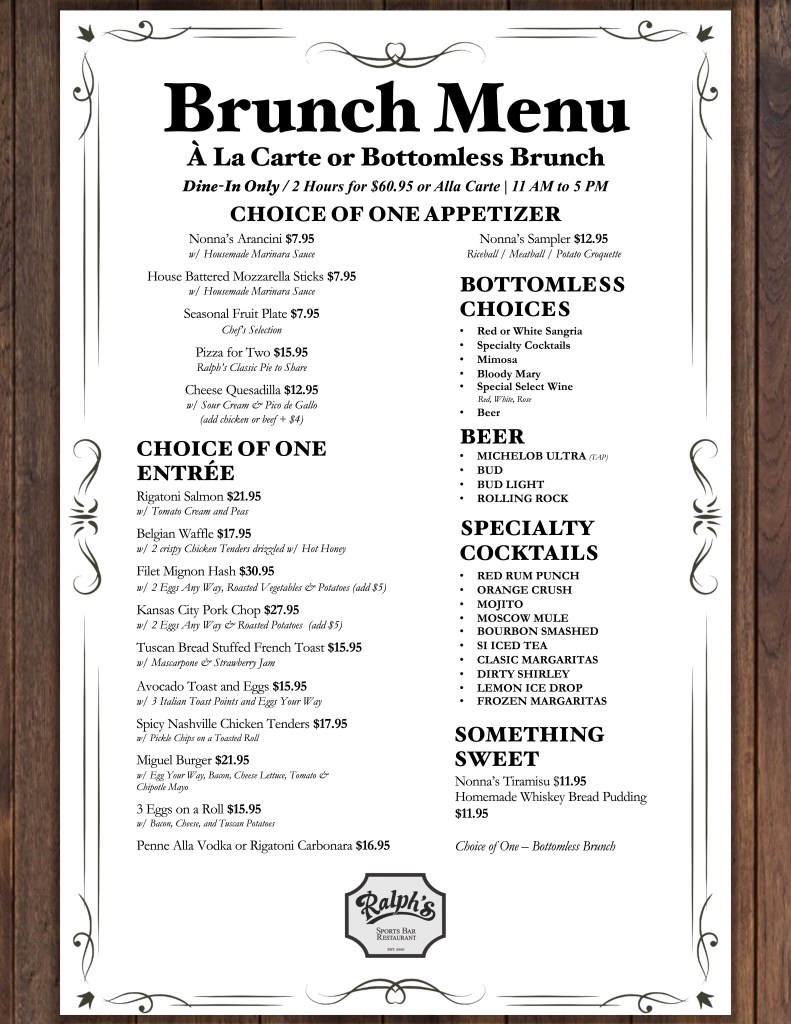 Brunch Menu – Ralph's Sports Bar